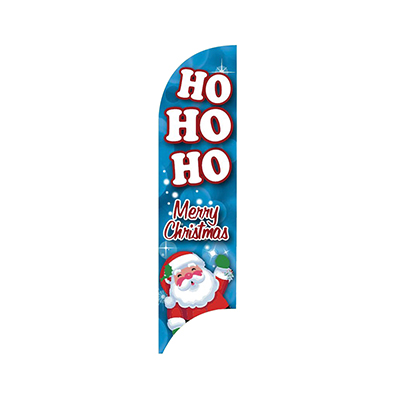 Ho Ho Holiday Feather Flag, Blue (2-1/2 ft. x 11 ft.) | FlagandBanner.com
